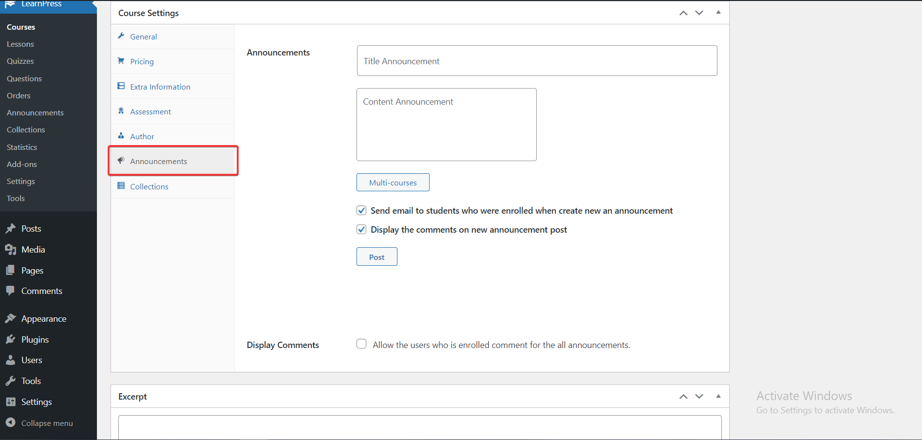Announcement Add-on for Learnpress - How To Create And Send Course ...
